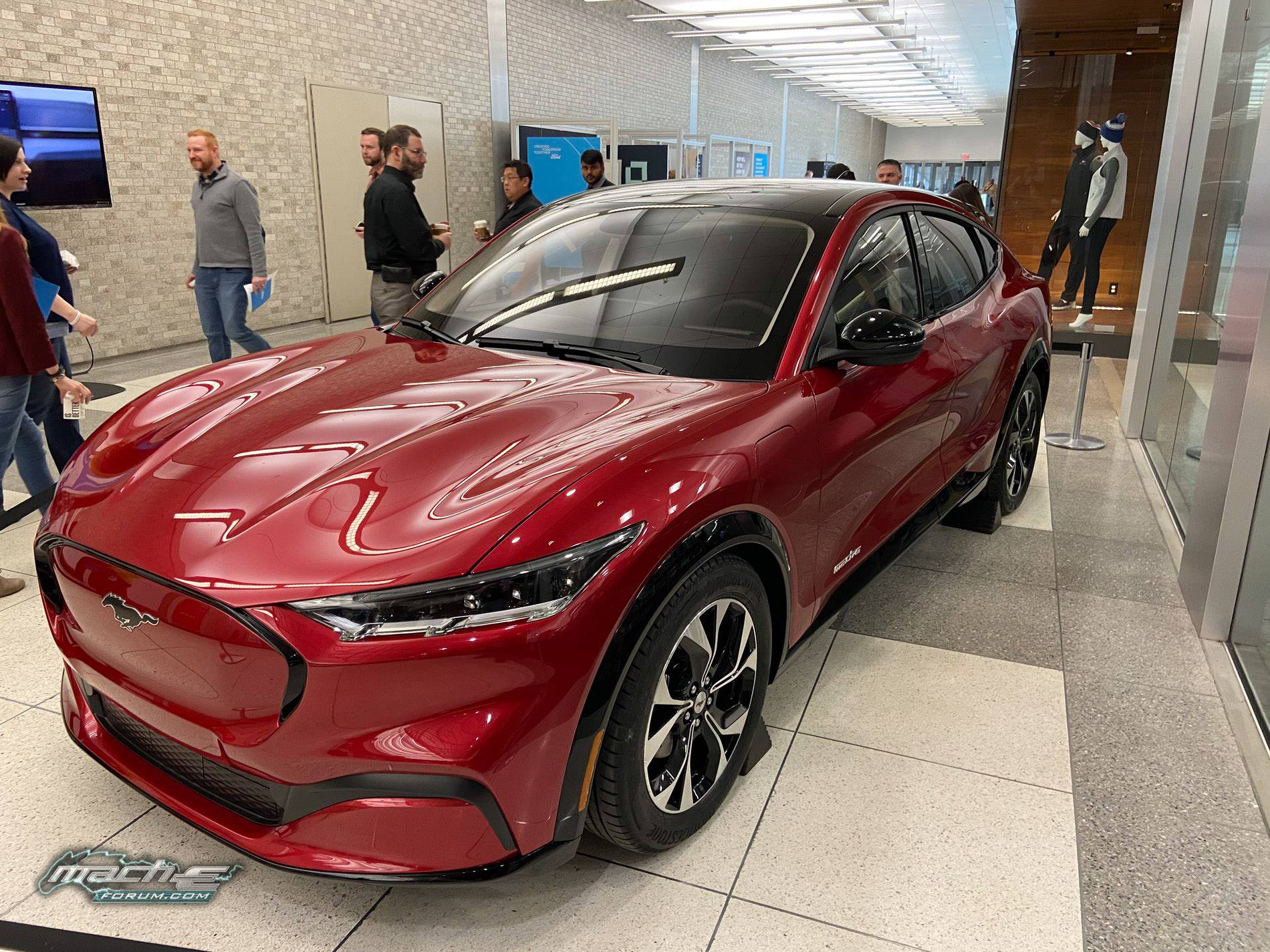 Prototype Mach-E (in Rapid Red Metallic) showed up at work today ...