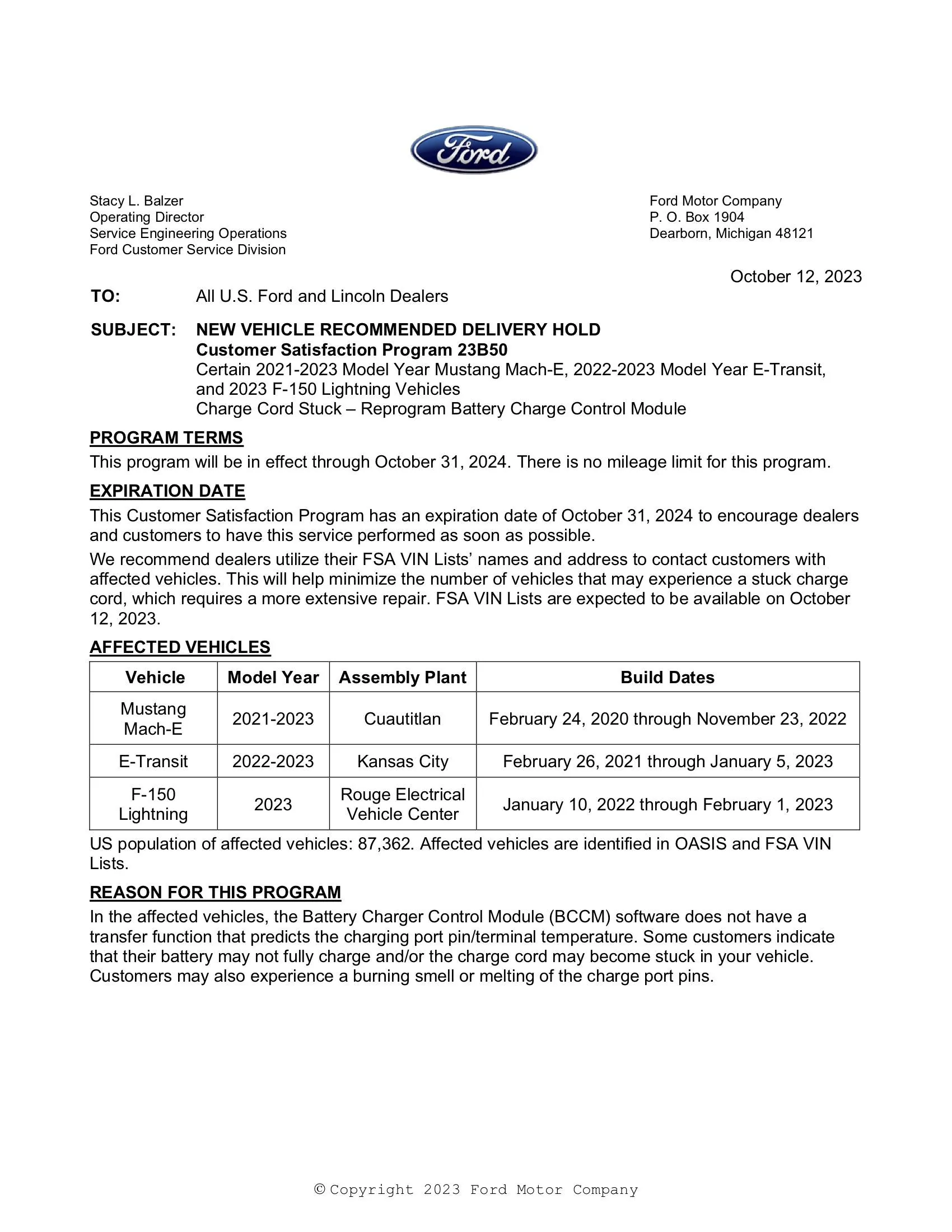 CSP 23B50 - Charge Cord Stuck – Reprogram Battery Charge Control Module ...