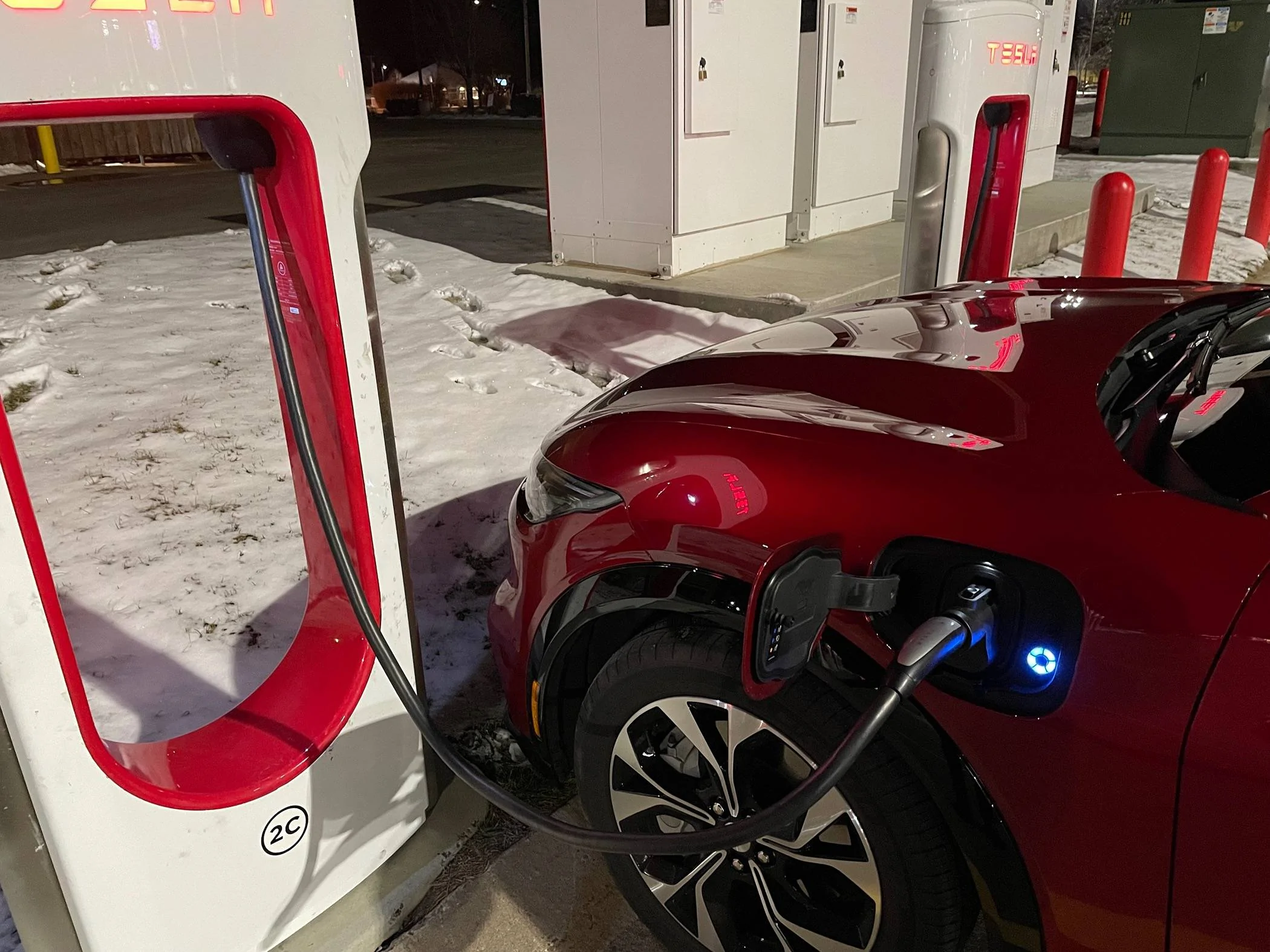 Charged Mach-E at Tesla Supercharger via Adapter | MachEforum - Ford ...