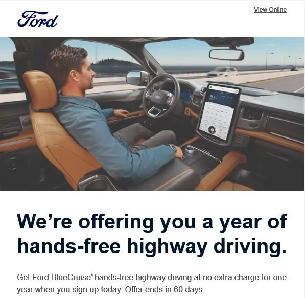 Email Offer for Free Year of BlueCruise But Not On FordPass Account ...