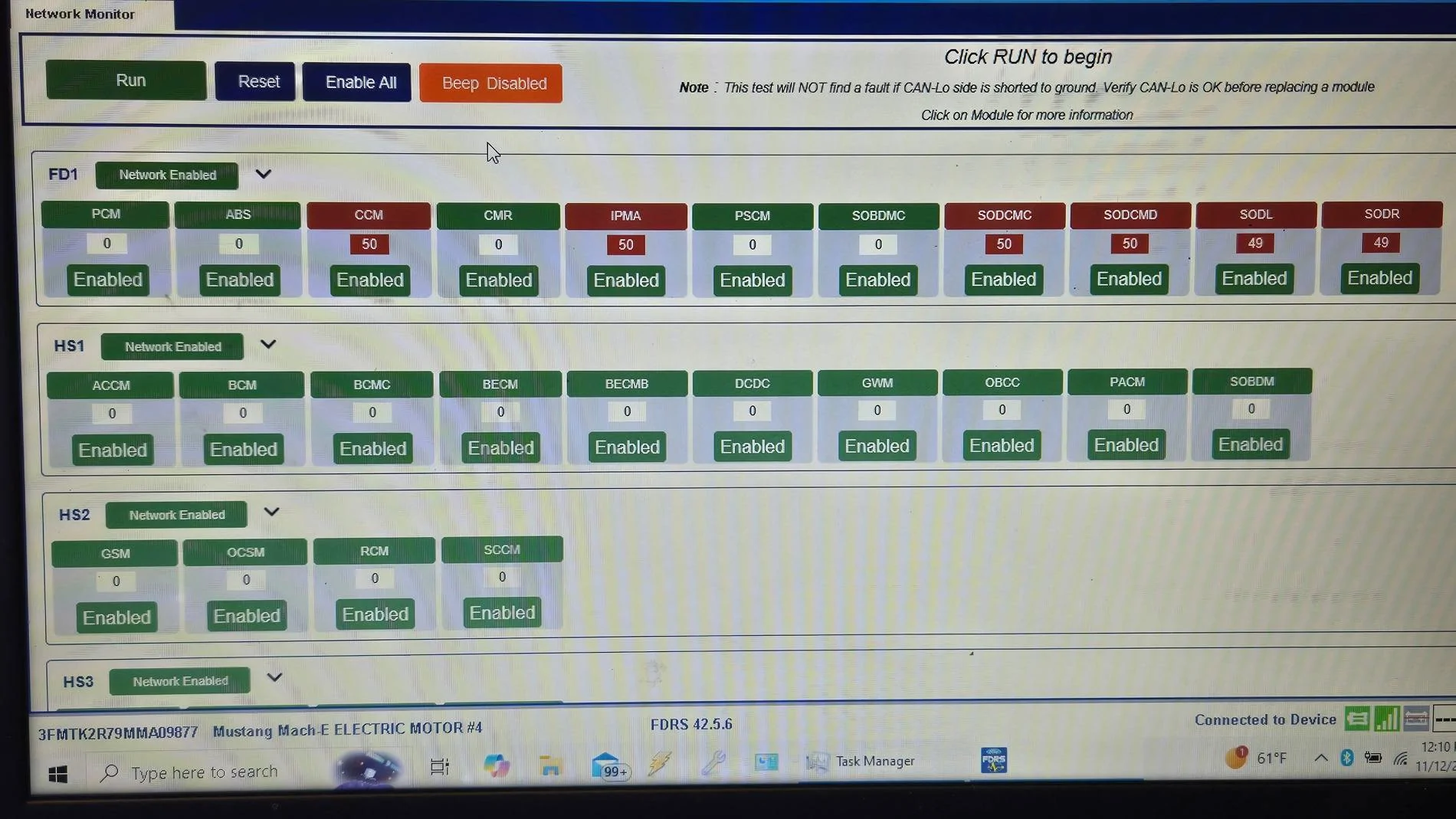 Several modules have lost communication; greyed out in FDRS; mainly ...