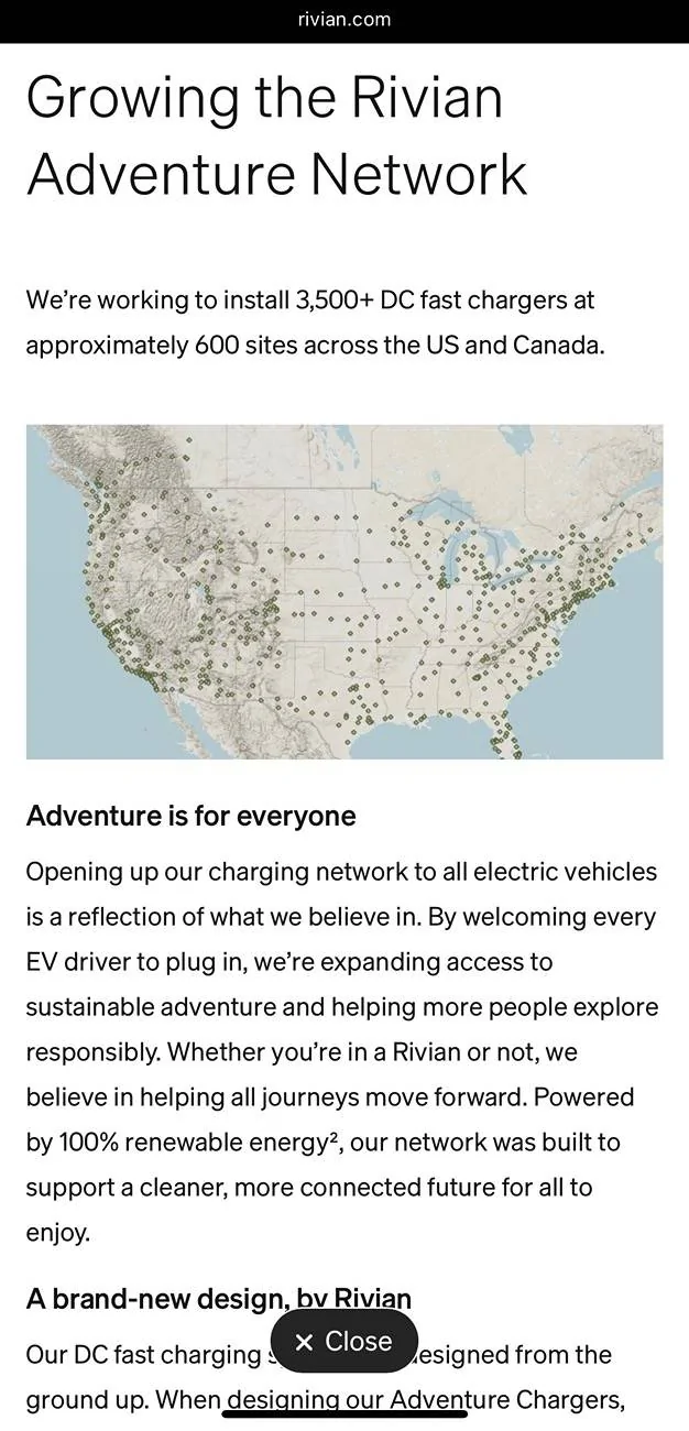 Map of Rivian Adventure Network (RAN) charging sites open to all EV's ...
