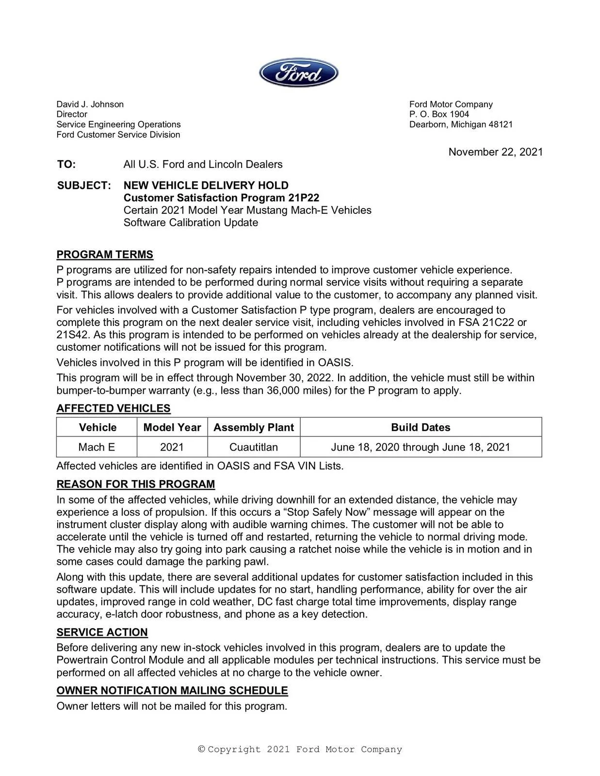 Customer Satisfaction Program 21P22 - Software Calibration Update ...